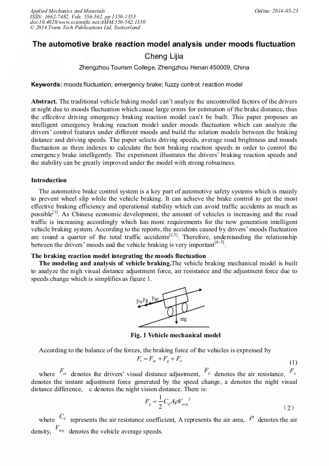 The Automotive Brake Reaction Model Analysis under Moods Fluctuation ...