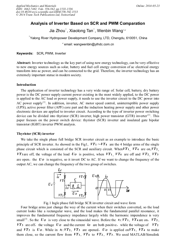 Analysis of Inverter Based on SCR and PWM Comparation | Scientific.Net