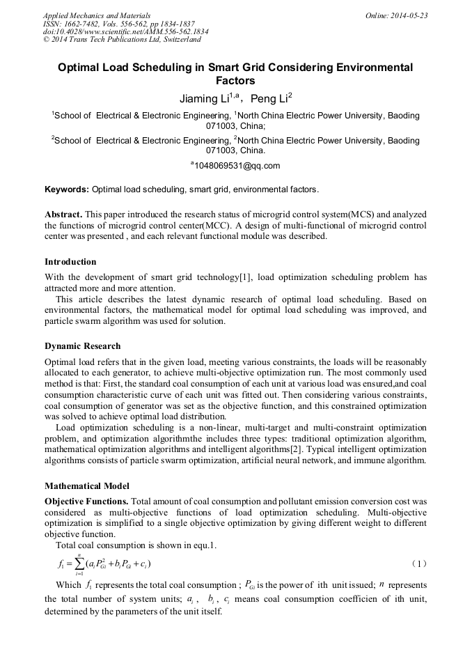 Optimal Load Scheduling in Smart Grid Considering Environmental Factors ...