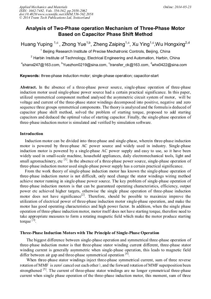 Analysis of Two-Phase Operation Mechanism of Three-Phase Motor Based on ...