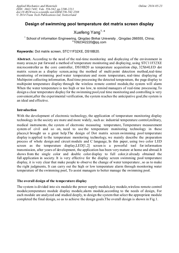 Design of Swimming Pool Temperature Dot Matrix Screen Display ...