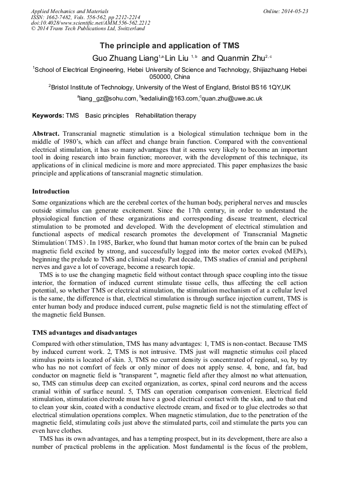 The Principle and Application of TMS | Scientific.Net