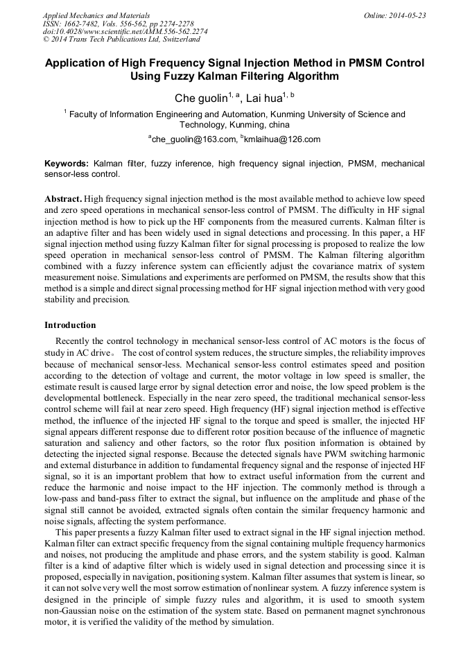 Application of High Frequency Signal Injection Method in PMSM Control ...