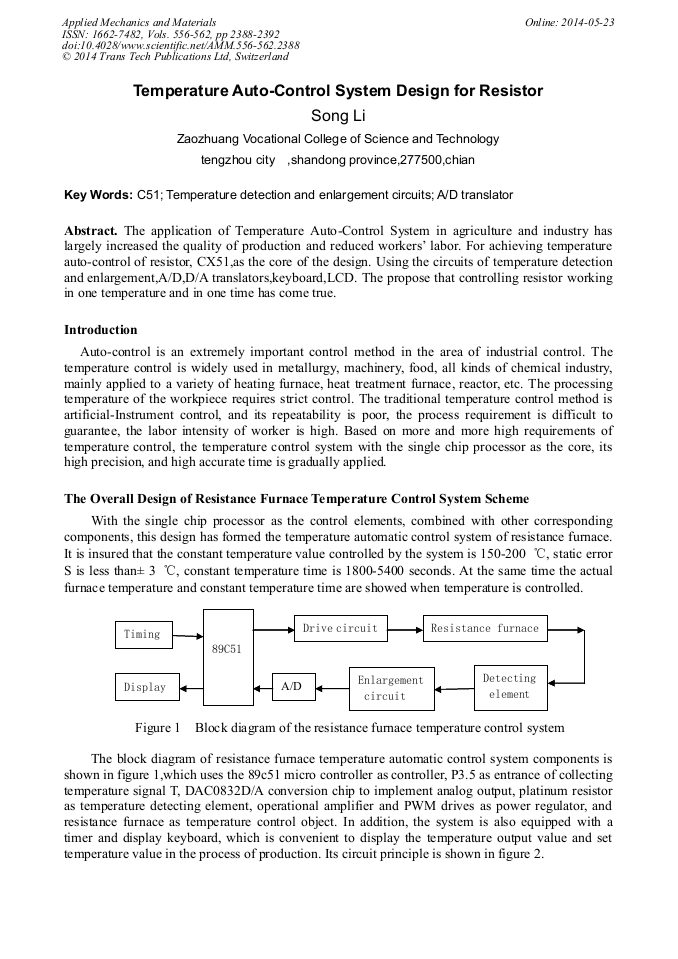 Temperature Auto-Control System Design for Resistor | Scientific.Net