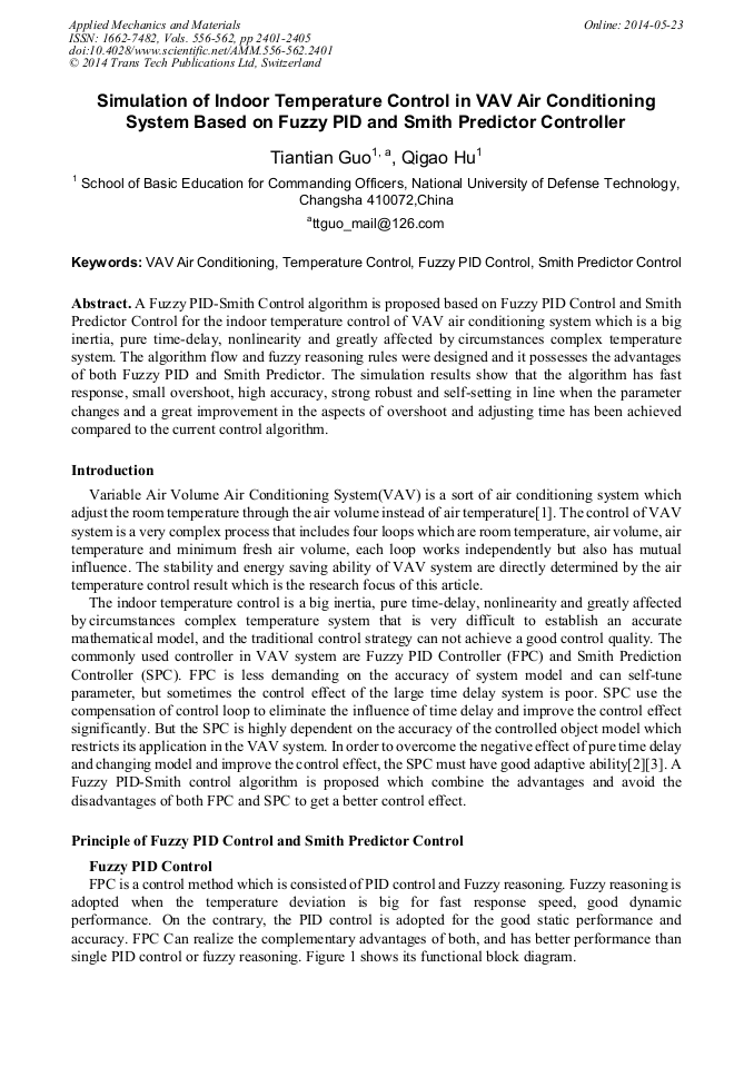 Simulation of Indoor Temperature Control in VAV Air Conditioning System ...