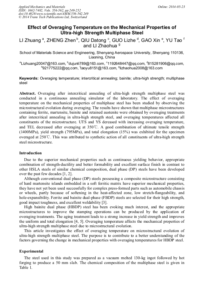 Effect of Overaging Temperature on the Mechanical Properties of Ultra ...