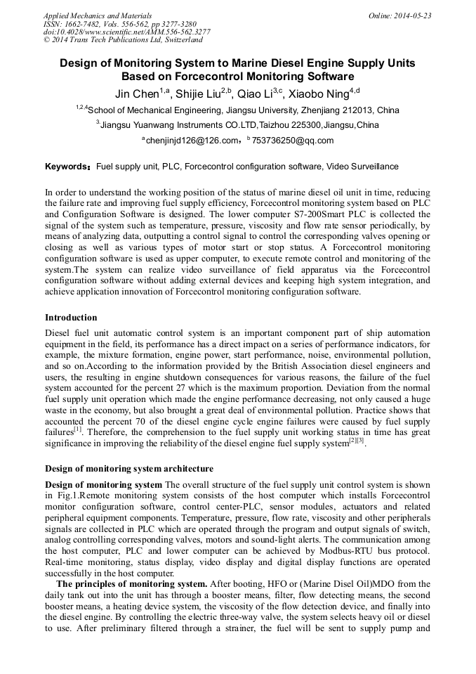 Design of Monitoring System to Marine Diesel Engine Supply Units Based ...