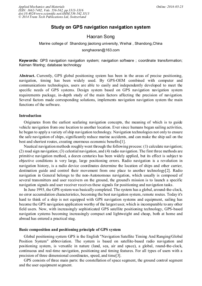 Study on GPS Navigation Navigation System | Scientific.Net
