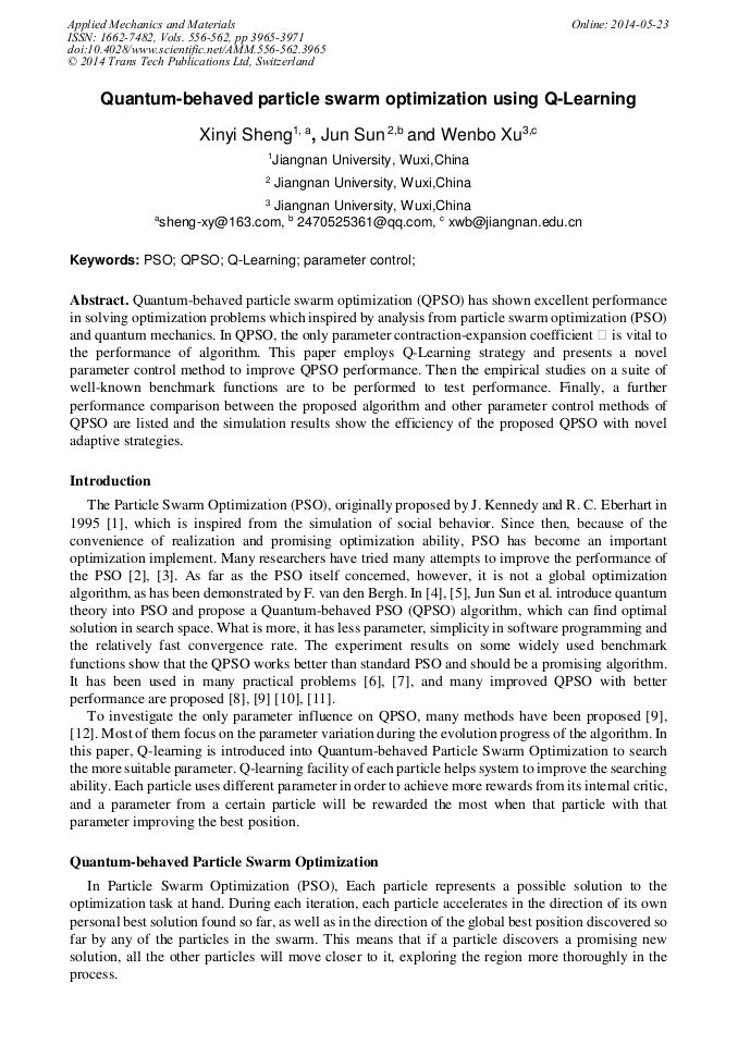 Quantum-Behaved Particle Swarm Optimization Using Q-Learning ...