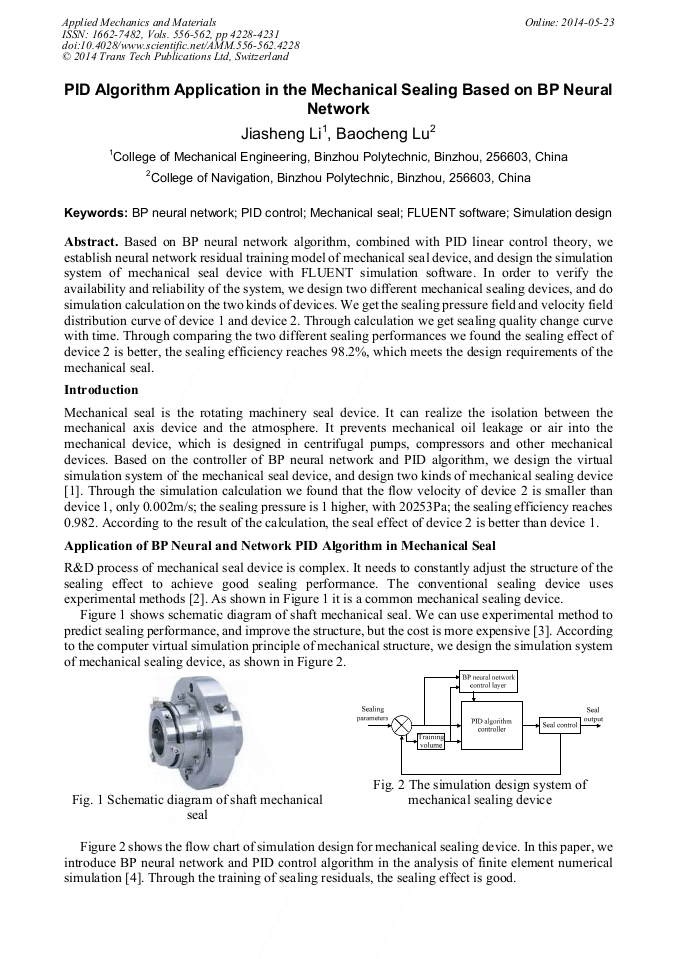 PID Algorithm Application in the Mechanical Sealing Based on BP Neural ...
