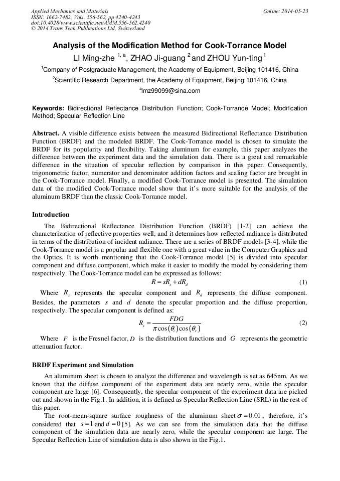 Analysis of the Modification Method for Cook-Torrance Model ...