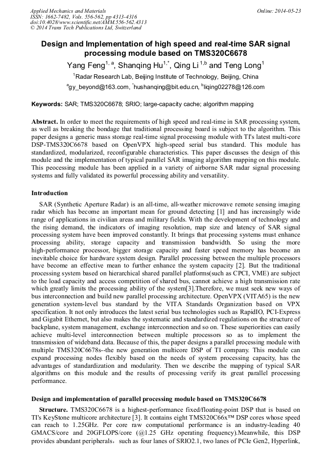 Design and Implementation of High Speed and Real-Time SAR Signal ...