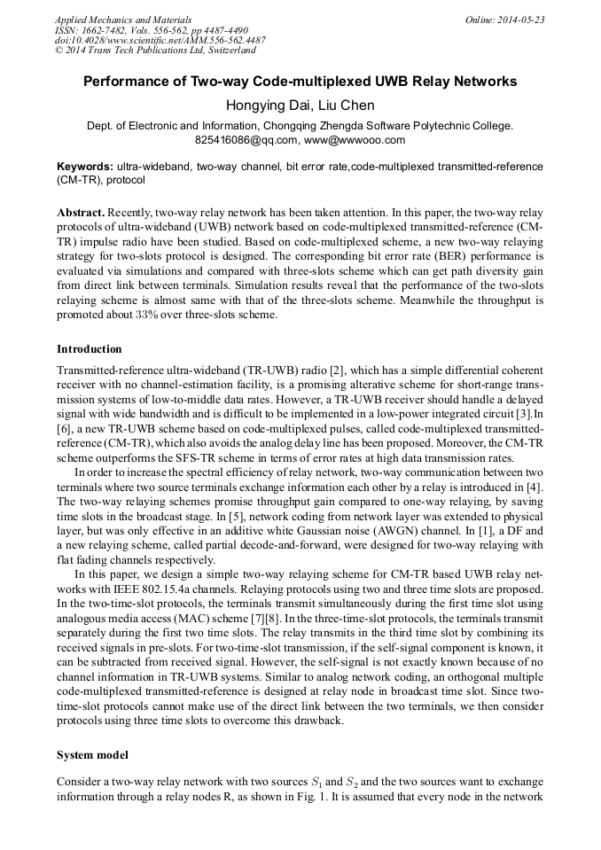 Performance of Two-Way Code-Multiplexed UWB Relay Networks | Scientific.Net
