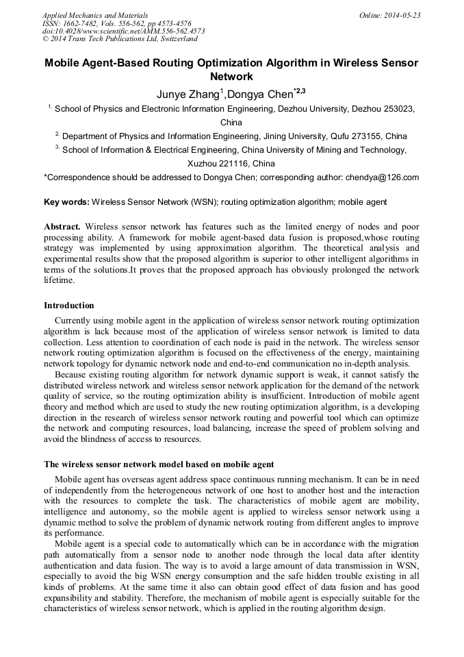 Mobile Agent Based Routing Optimization Algorithm In Wireless Sensor