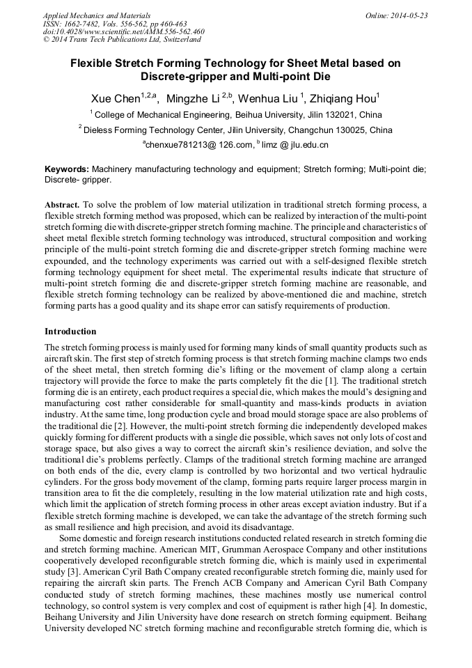 Flexible Stretch Forming Technology for Sheet Metal Based on Discrete ...