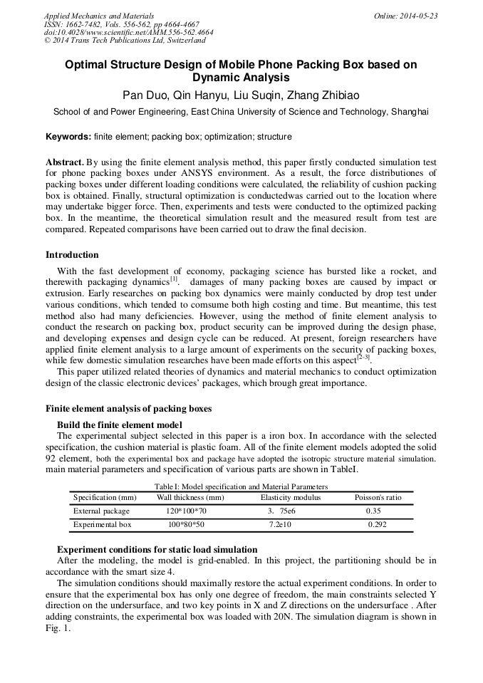 Optimal Structure Design of Mobile Phone Packing Box Based on Dynamic ...