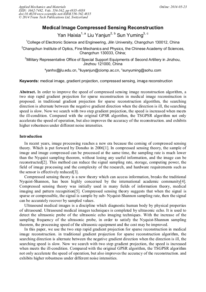Medical Image Compressed Sensing Reconstruction | Scientific.Net