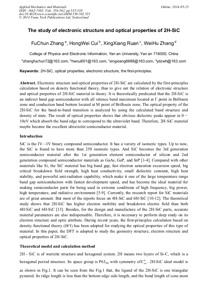 The Study of Electronic Structure and Optical Properties of 2H-SiC ...