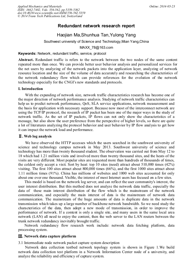Redundant Network Research Report | Scientific.Net