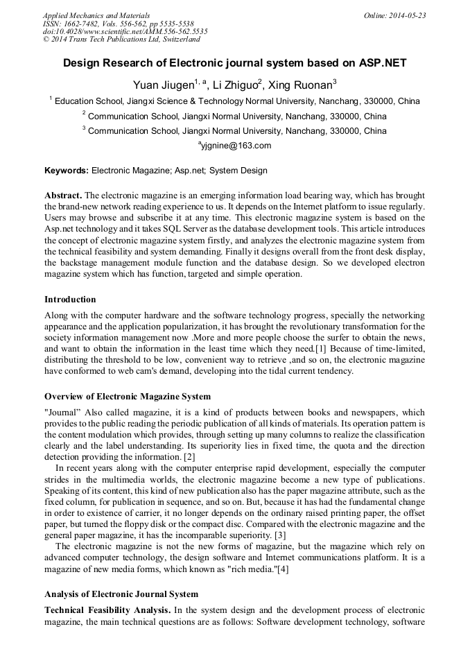 Design Research of Electronic Journal System Based on ASP.NET | Scientific.Net