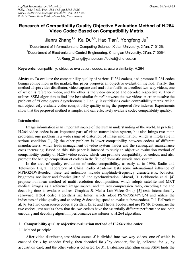 Research of Compatibility Quality Objective Evaluation Method of H.264 ...