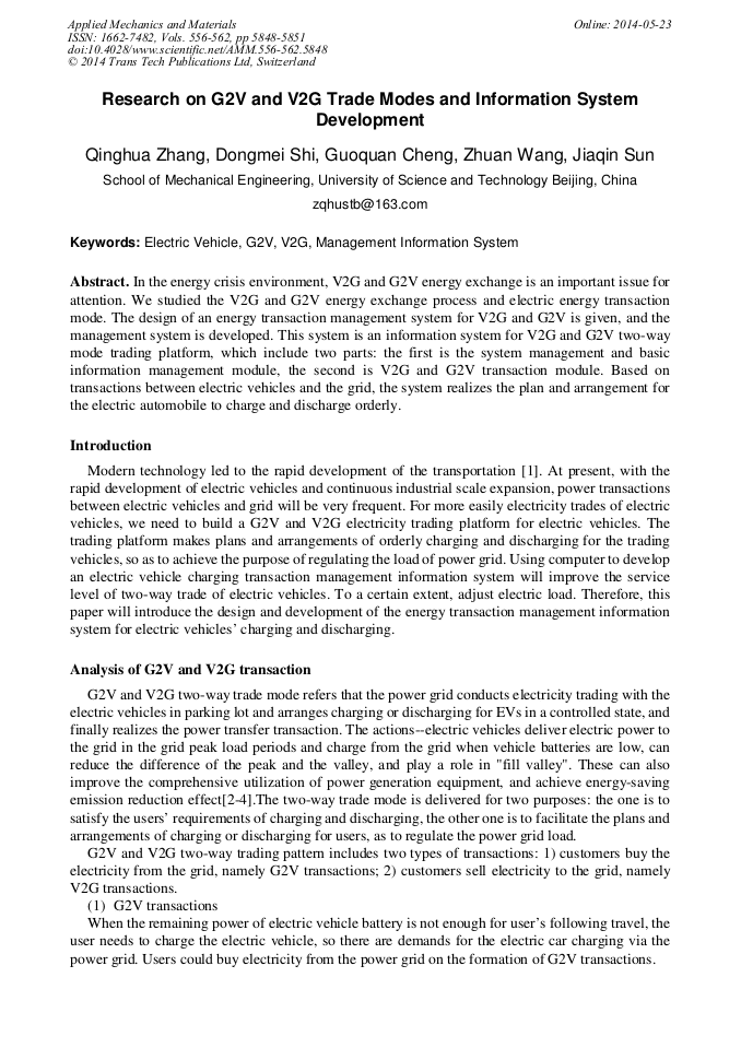 Research on G2V and V2G Trade Modes and Information System Development ...