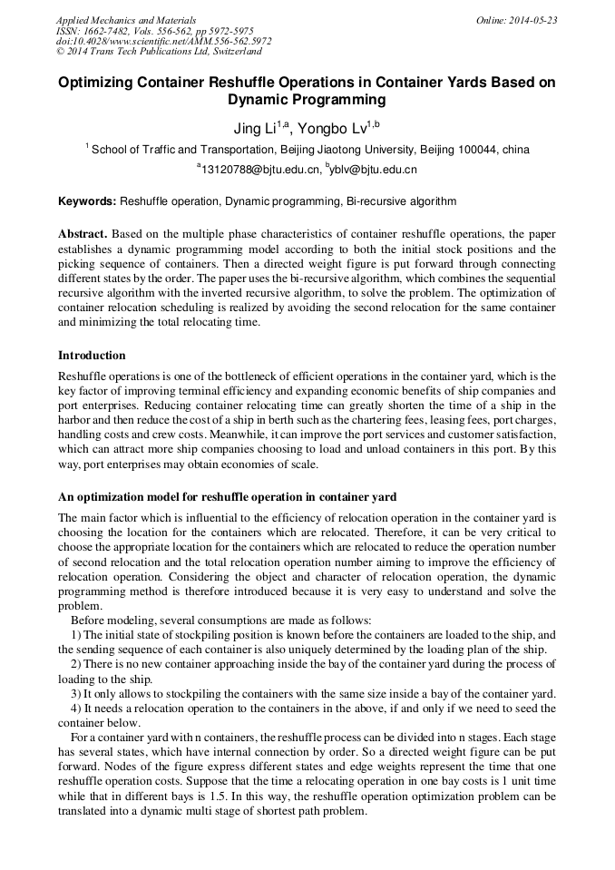 Optimizing Container Reshuffle Operations in Container Yards Based on ...