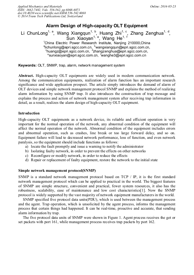 Alarm Design of High-Capacity OLT Equipment | Scientific.Net