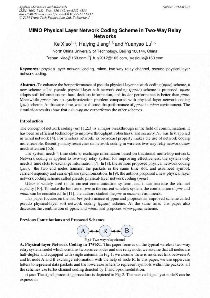 MIMO Physical Layer Network Coding Scheme in Two-Way Relay Networks | Scientific.Net