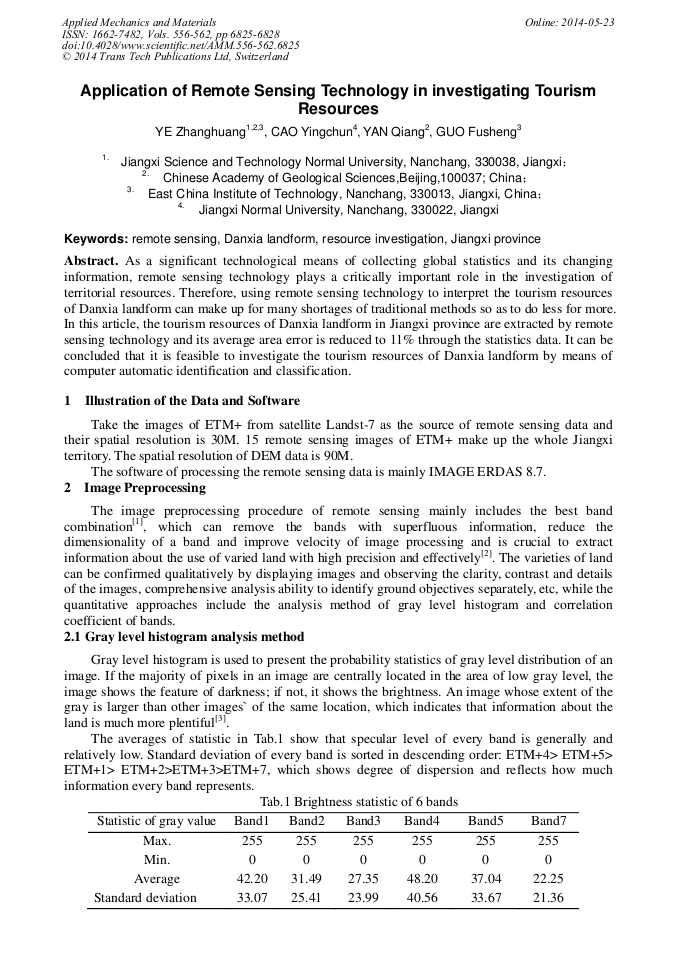 Application of Remote Sensing Technology in Investigating Tourism ...