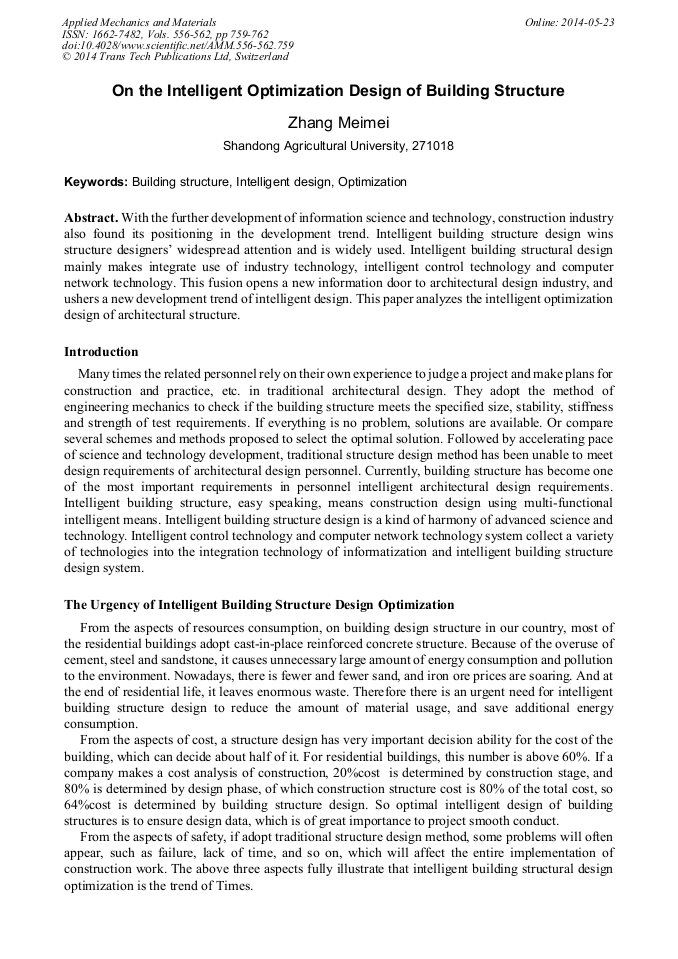 On the Intelligent Optimization Design of Building Structure ...