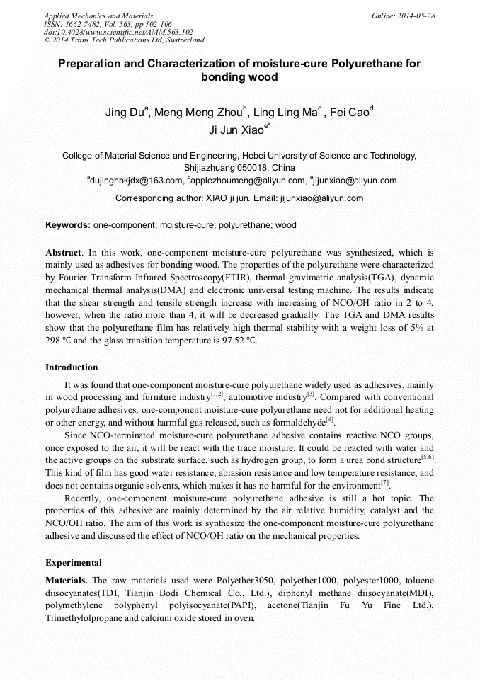 Preparation and Characterization of Moisture-Cure Polyurethane for ...