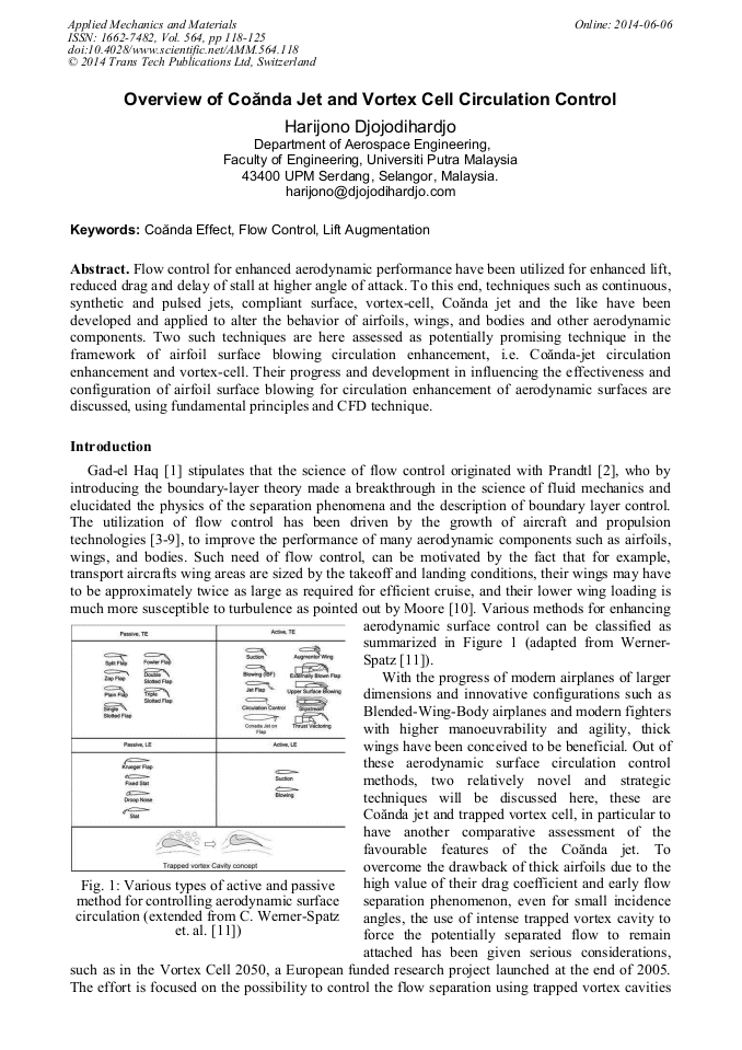Overview of Coănda Jet and Vortex Cell Circulation Control ...