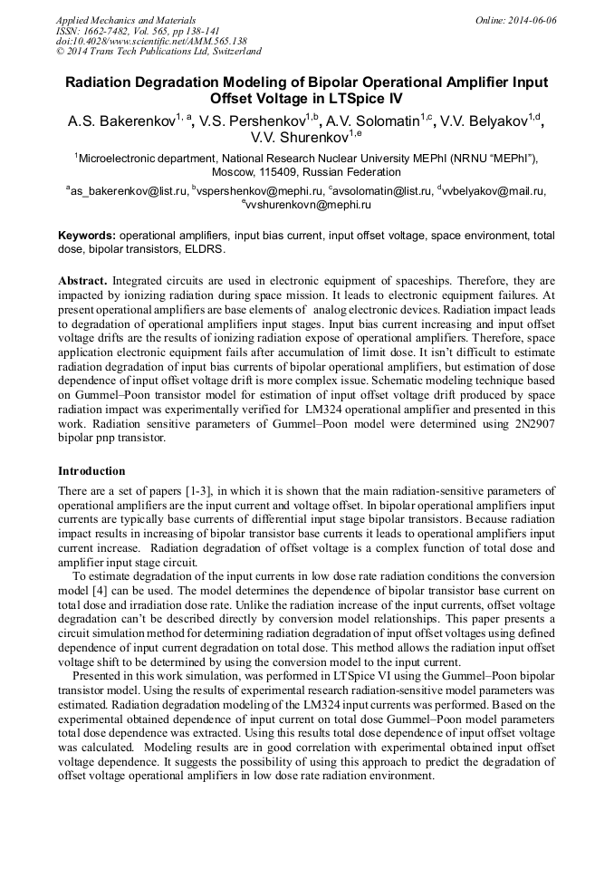 Radiation Degradation Modeling of Bipolar Operational Amplifier Input ...