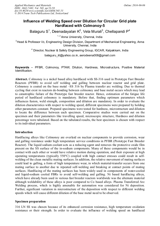 Influence of Welding Speed over Dilution for Circular Grid Plate ...