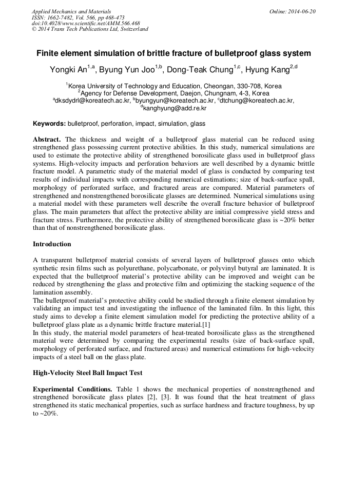 Finite Element Simulation of Brittle Fracture of Bulletproof Glass ...