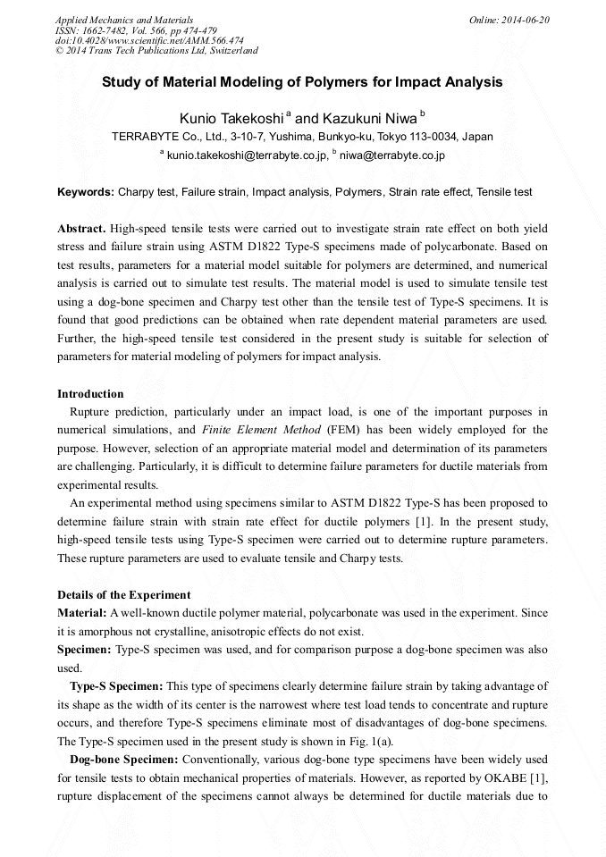 Study of Material Modeling of Polymers for Impact Analysis | Scientific.Net