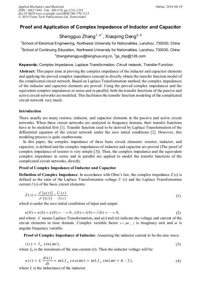 Proof and Application of Complex Impedance of Inductor and Capacitor ...