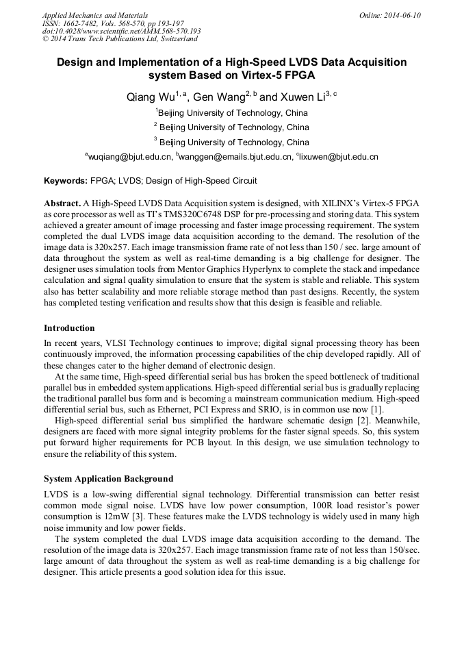 Design and Implementation of a High-Speed LVDS Data Acquisition System ...