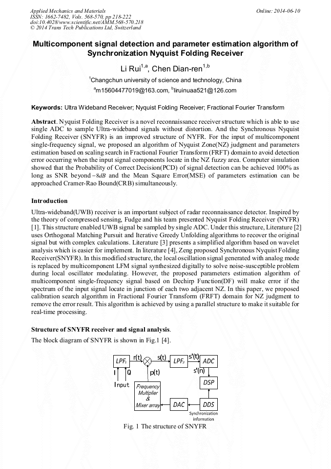 Multicomponent Signal Detection And Parameter Estimation Algorithm Of