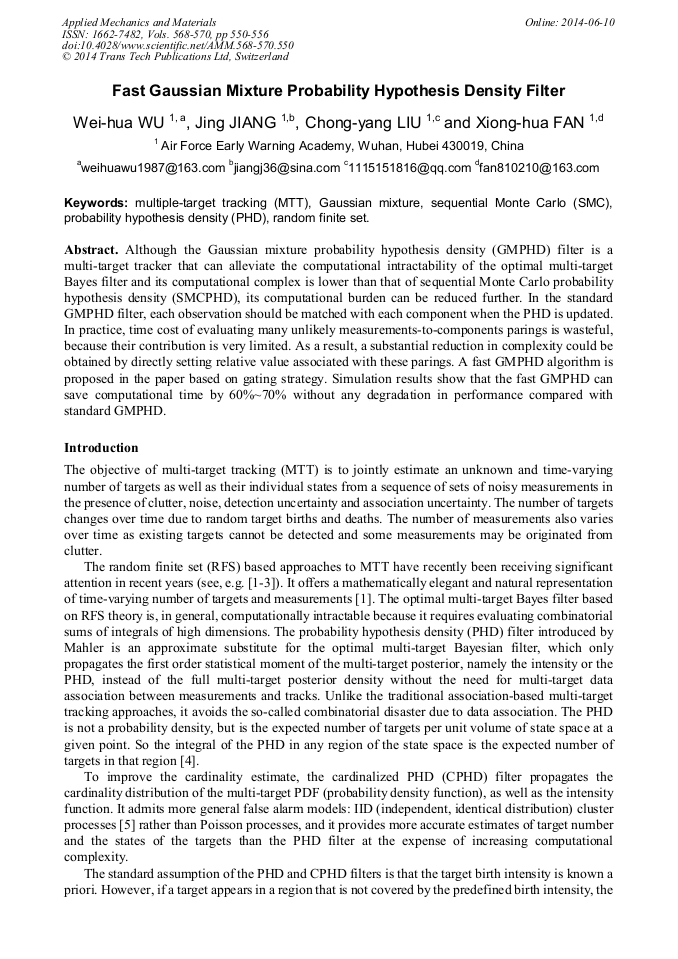 Fast Gaussian Mixture Probability Hypothesis Density Filter ...