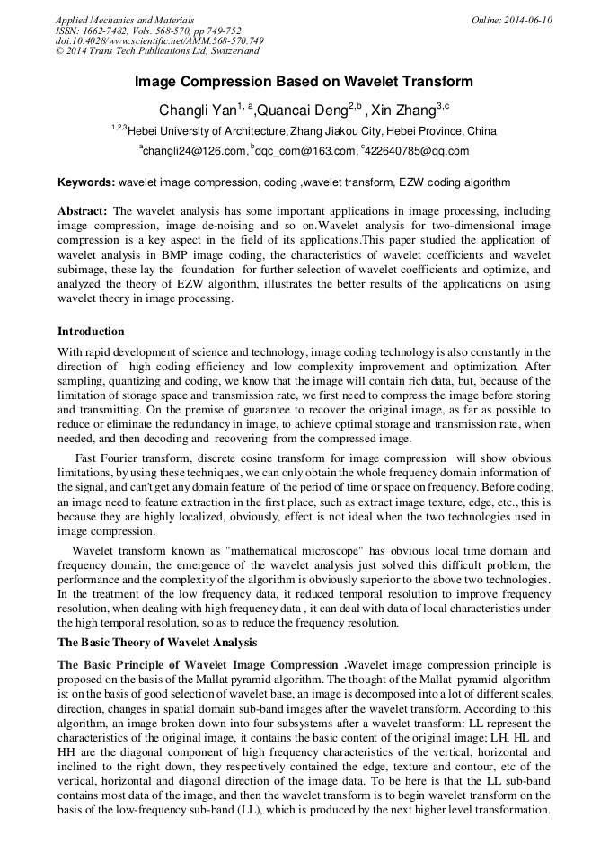 Image Compression Based on Wavelet Transform | Scientific.Net