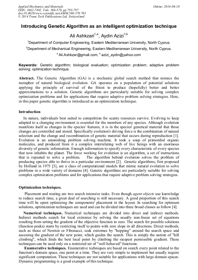 Introducing Genetic Algorithm as an Intelligent Optimization Technique ...