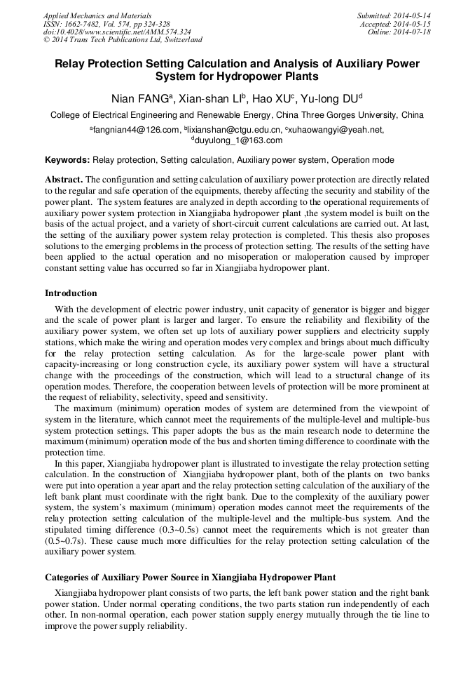 Relay Protection Setting Calculation and Analysis of Auxiliary Power ...