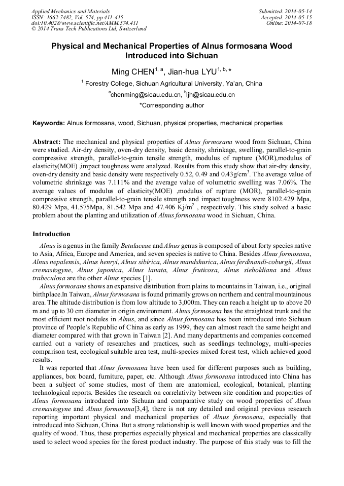 Physical and Mechanical Properties of Alnus Formosana Wood Introduced ...