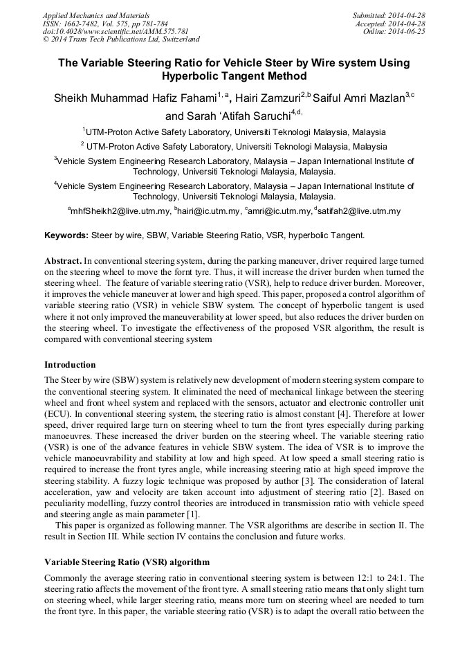The Variable Steering Ratio for Vehicle Steer by Wire System Using ...