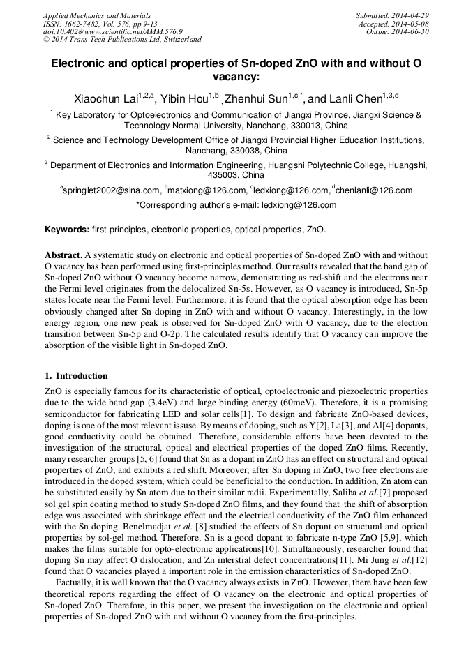 Electronic and Optical Properties of Sn-Doped Zno with and without O ...