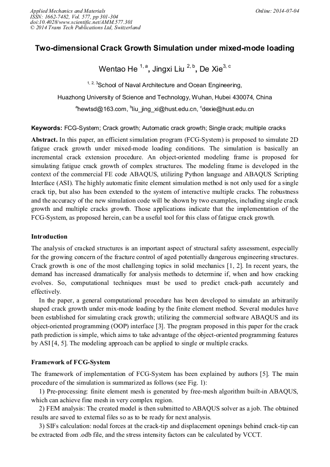 Two Dimensional Crack Growth Simulation Under Mixed Mode Loading Scientific Net