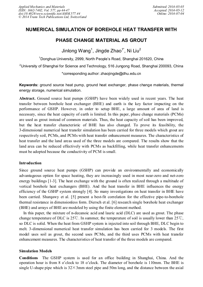 Numerical Simulation of Borehole Heat Transfer with Phase Change ...