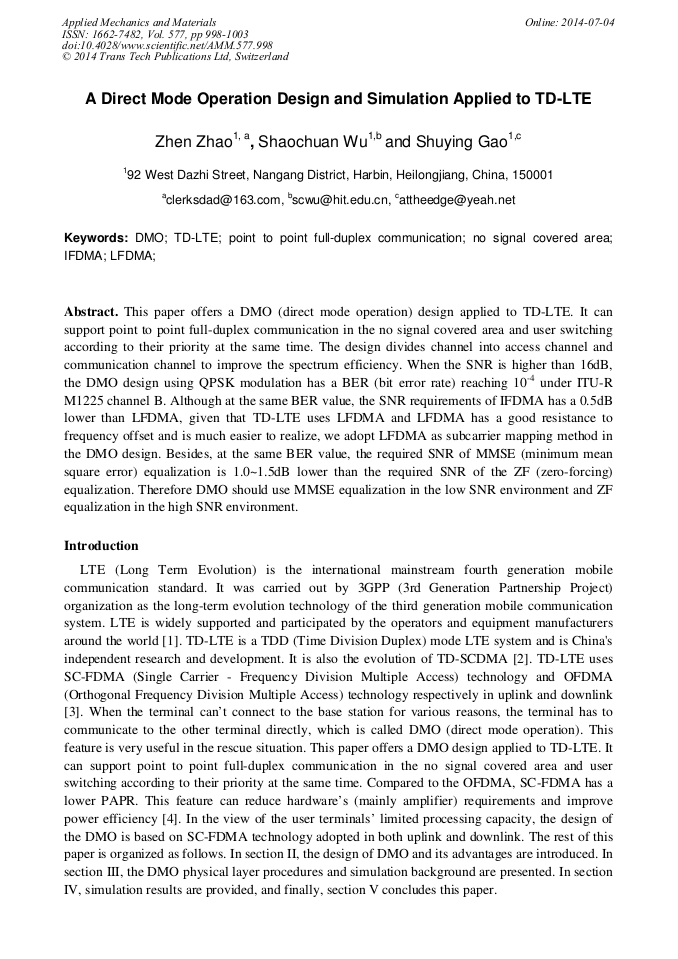 A Direct Mode Operation Design and Simulation Applied to TD-LTE ...